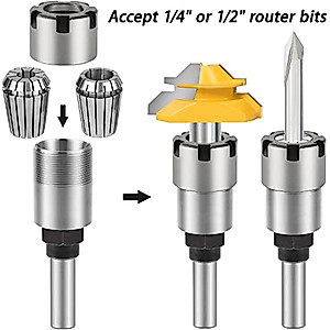 1/2 Inch Shank Router Bit Collet Extension Chuck Converter Adapter, Convert 1/2-Inch & 1/4-Inch Shank Bits with ER20 Spring Collet, ER20 M Type Collet Chuck Wrench Spanner -(Pack of 4)