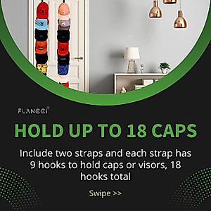 FLANCCI Hat Rack Organizer over the door, Baseball cap holder, hat hanger for closet door rack, Adjustable hat storage racks, Two Straps, Holds up to 18 Caps with adjustable hanging hooks