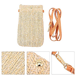 BESTOYARD Crossbody Tote Straw Woven Phone Bag Lip Stick Crossbody Bag Magnetic Button Shoulder Summer Beach Storage Pouch Handbag Crossbody Wallet
