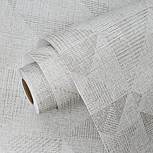 Wallercity Light Grey Grasscloth Peel and Stick Wallpaper Removable Fabric Grass Cloth Wallpaper Self Adhesive Textured Gray Linen Contact Paper for Cabinets Waterproof Drawers Liners Vinyl Paper Film