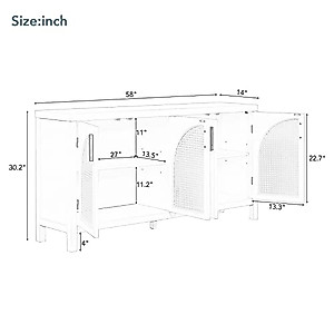 Foyer Tables for Entryway 58 Inch Modern Sideboard Buffet Table Storage Cabinet Console Sofa Table with Adjustable Shelves for Kitchen Living Room, Dining Room, Bedroom, and Hallway, White