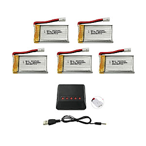 MOONZON 5PCS 3.7V 600mAh Lipo Battery with 5-in-1 Charger for Syma X5C X5C-1 X5A X5 X5SC X5SW H5C V931 S5C S5W SS40 FQ36 T32 T5W H42 Remote Control Drone
