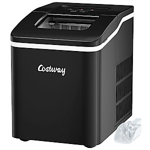 COSTWAY Ice Maker for Countertop, Bullet Ice Cubes Ready in 8 Mins, 26Lbs/24H Ice Machine with Self-Cleaning Function, Scoop and Removable Basket, Black