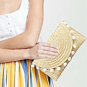 HJMND Women's Straw Clutch Woven Purse Summer Beach Bags Envelope Wallet Straw Bag (Khaki)