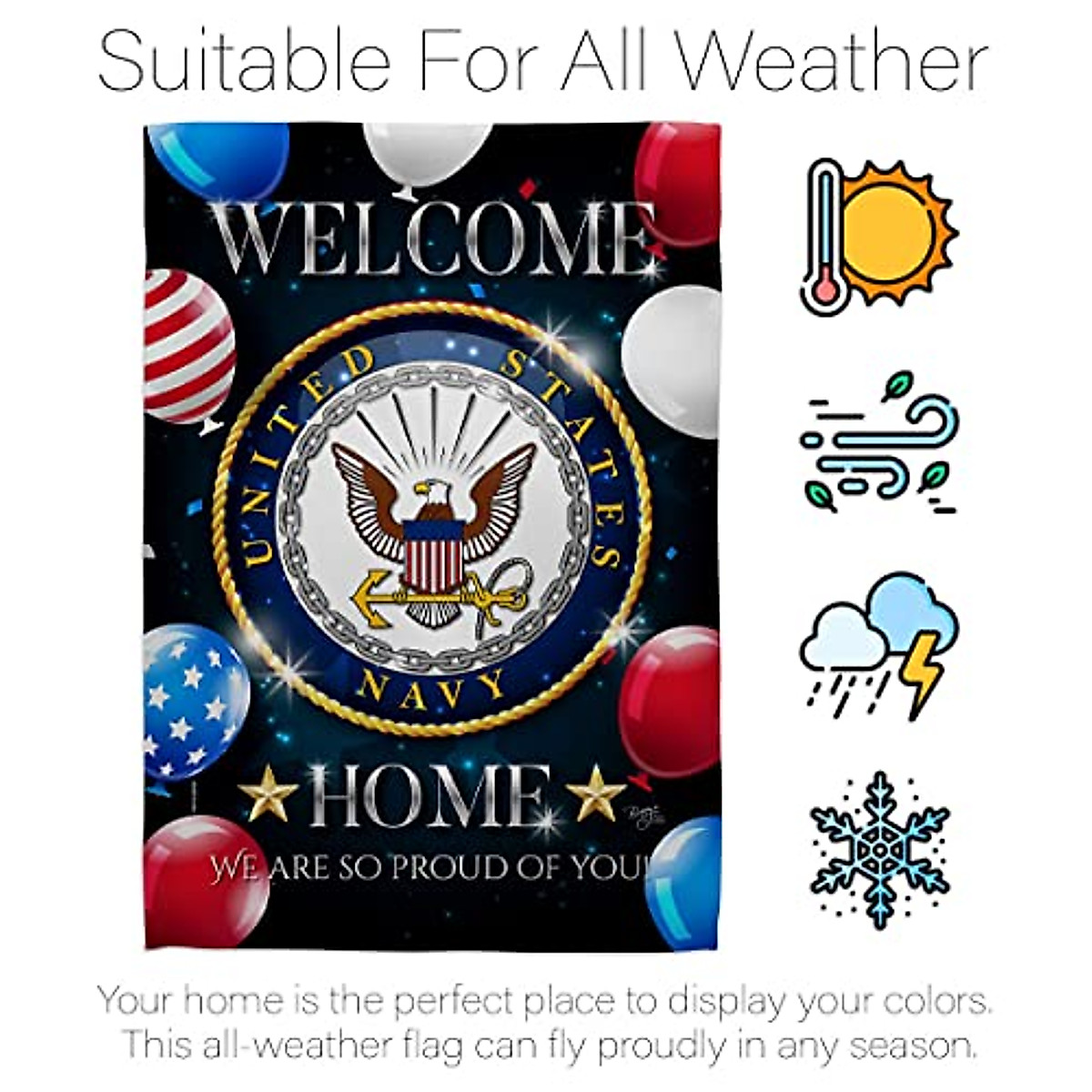 Breeze Decor Welcome Home Navy House Flag Armed Forces USN Seabee United State American Military Veteran Retire Official Decoration Banner Small Garden Yard Gift Double-Sided, Made in USA