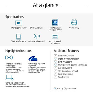 HP Stream Laptop PC 14-ax030nr (Intel Celeron N3060, 4 GB RAM, 64 GB eMMC, Gray), 1-Year Office 365 Personal Subscription Included