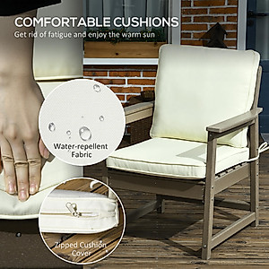 Outsunny 4 Piece Patio Furniture Set with Cushions, HDPE Conversation Sofa Set with Two Chairs, Loveseat, and Slatted Top Coffee Table, Cream White