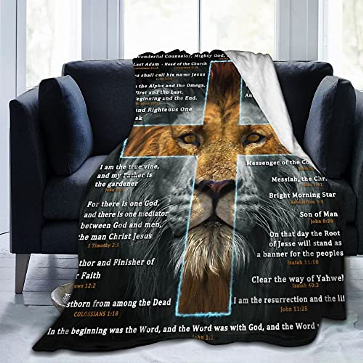 LLARREH Bible Verse Blanket Christian Lion Prayer Religious Throw Blankets for Couch Sofa Bed Warm Gifts 50X60 in
