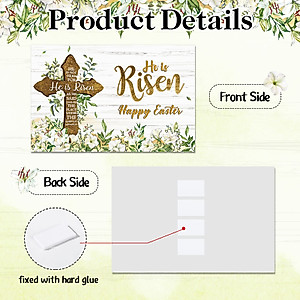 He Is Risen Easter Yard Sign Outdoor Decorations Happy Easter Yard Stakes Religious Easter Yard Decoration Easter Cross Sign Eucalyptus Lily Spring Yard Sign for Christian Holiday Garden Lawn Decor