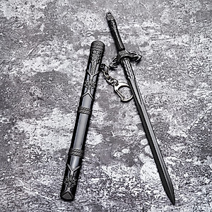 FFYGYZ Chinese Ancient JIAN Sword Keychain Key Ring Chains Chinese Style Weapon Metal Model Key Chain Sword Shaped Letter Parcel Opener Gift Action Figure Arts Free Sword Stand(Black&Gray)