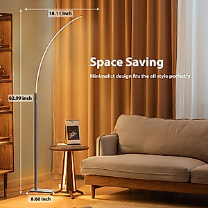 Modern 63" Arc Floor Lamp - Brushed Sliver Standing Lamp for Living Room and Bedroom, Touch Control 3000K Warm Light and 3-Way Dimmable Brightness Grey Lamp, Unique LED Corner Floor Lamp for Couch