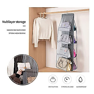 IGOYDD Hanging Handbag Purse Organizer for Closet, Purse Storage for Family Closets & Dorm Room with 8 Easy Access Clear Pockets, Foldable, Washable, 2 Pack, Gray