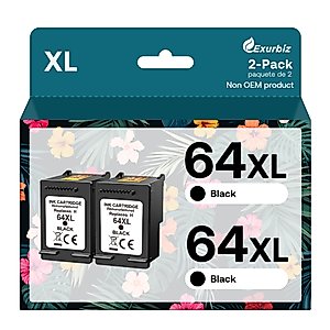 64XL Black Ink Cartridges Black Compatible for HP 64 XL Work with HP Envy Photo 7855 7858 7155 6255 6252 7100 7800, HP Envy Inspire 7900e 7950e Tango Series Printer (2 Pack)