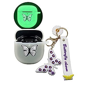 Case Cover for Bose QuietComfort Earbuds II 2022, Cute Butterfly Charm Soft Silicone Skin Glow in Dark Protector with Keychain for Bose Earbuds ii Case (White)
