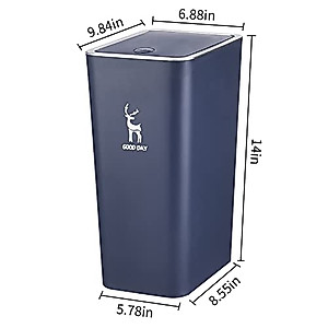 Trash Can, Plastic Garbage Can,3 Gallon Waste Basket for Bathroom, Bedroom, Modern Home Garbage Bin with Push Button, Commercial Trash Bin for Living Room, Office,Toilet, Outdoor (Navy Blue)