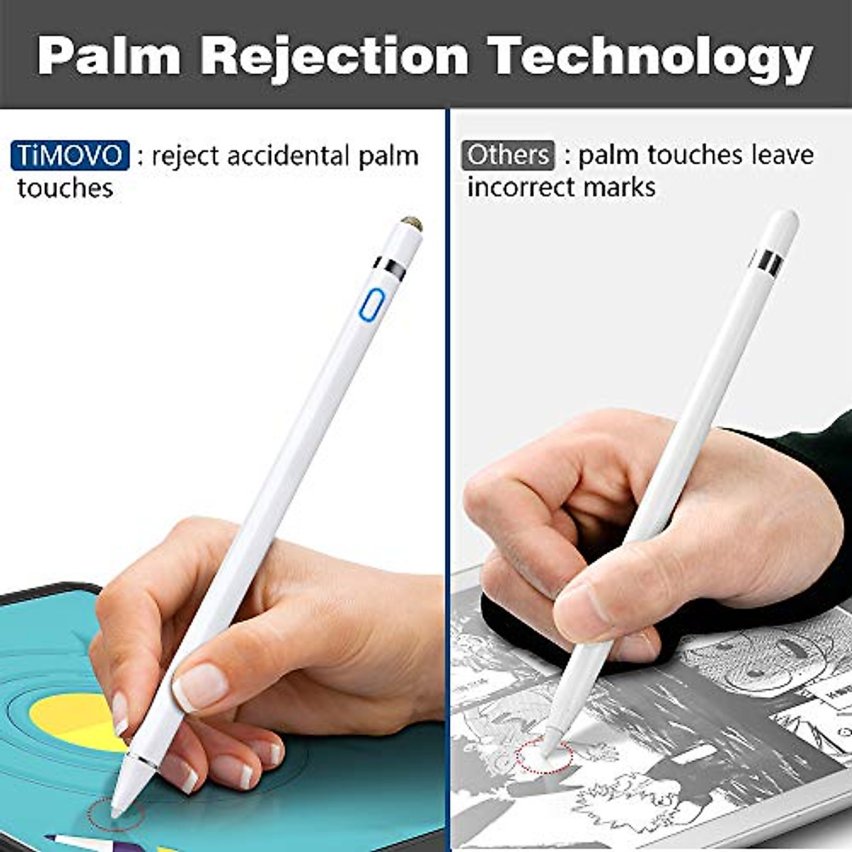 TiMOVO Stylus Pen for iPad, Apple Pencil for iPad 10/9/8/7/6th Generation,2022 iPad Pro 12.9/11,iPad Air 5/4/3,Mini 6/5 Precise Writing/Drawing, Palm Rejection Apple Pen for Touch Screen, White