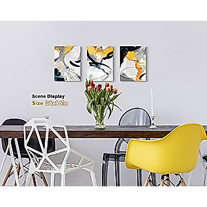 Abstract Wall Art Canvas 3 Piece Pictures for Living Room Wall Decoration Framed Yellow Black and Grey Art Wall Decor for Bedroom Bathroom Decor teal Modern Wall Prints Home Decorations