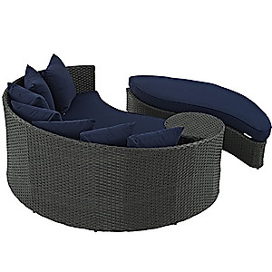 Modway Sojourn Wicker Rattan Outdoor Patio Sunbrella Fabric Daybed in Canvas Navy