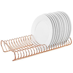 MyGift Rose Gold-Tone Metal Dinner Plate Storage Rack Organizer and Drying Rack, Holds up to 21 Dinner, Salad, and Dessert Round Plates - Made in Taiwan