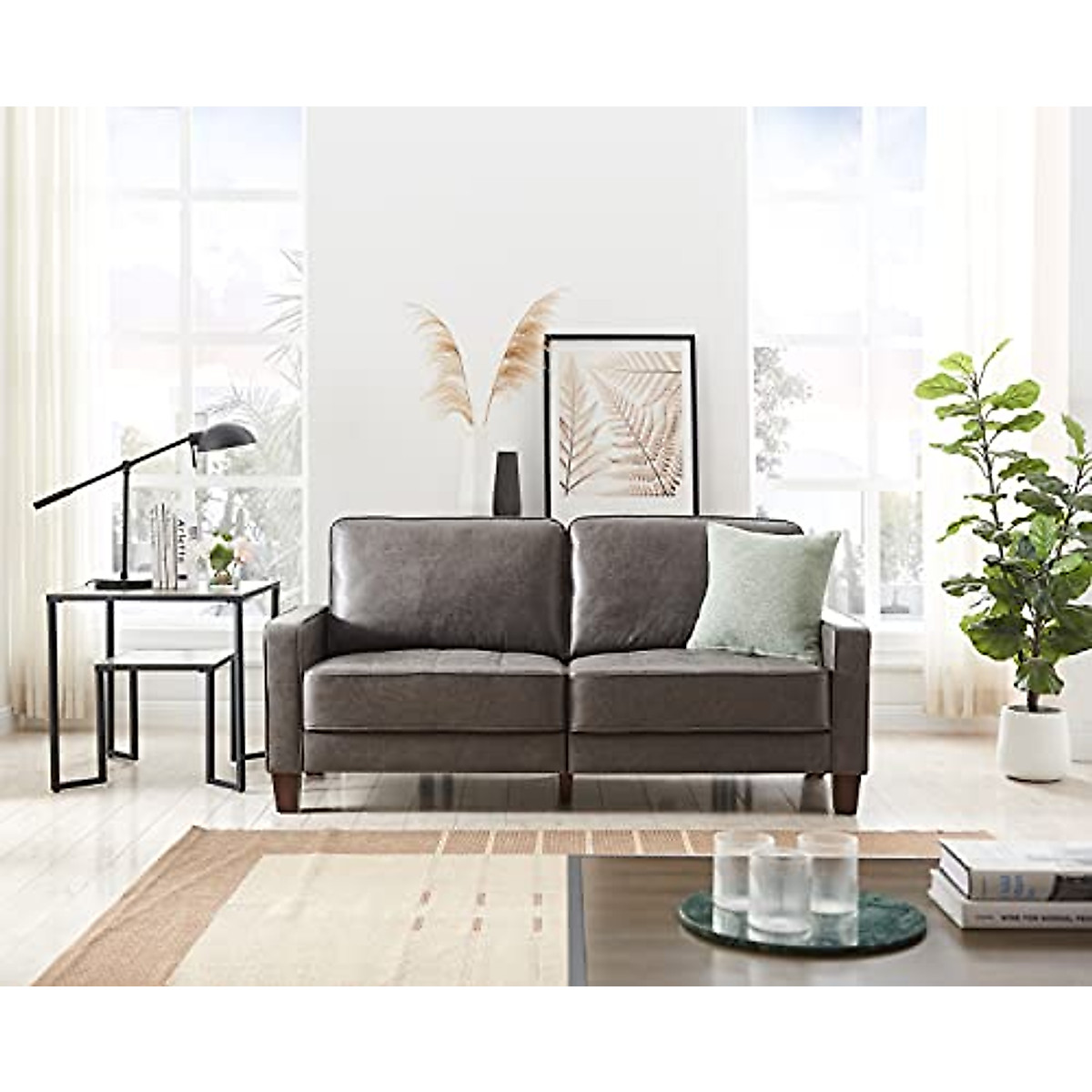 MODERION Loveseat Sofa, 70” L Sofa with Solid Wood Frame, Couches with Technology Fabric, Easy Assembly 2-seat Sofa for Living Room,Office,Small Space Dark Grey TSF21202GY