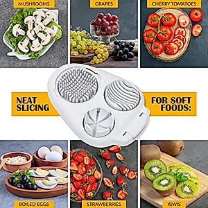 Egg Slicer for Hard Boiled Eggs - 3 Slice Modes, Handy Heavy Duty Stainless Steel Egg Cutter - Kitchen Dicer for Strawberry, Mushroom, Grape, Cherry Tomato