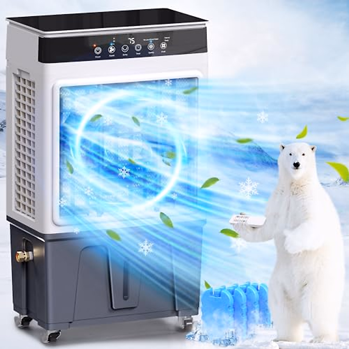 Evaporative Air Cooler, 3500CFM 3-in-1 Swamp Cooler with 7.5Gal Water Tank, 120° Oscillation, 3 Speeds 3 Modes, 4 Ice Packs, 12H Timer, Remote, Portable Air Conditioner for Room, Home & Office