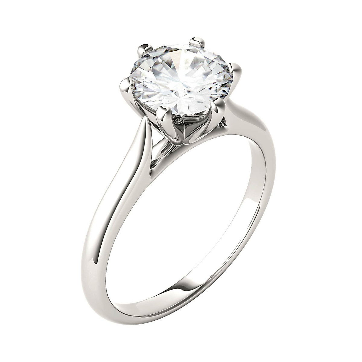 Charles & Colvard Created Moissanite 7.5mm Round Cut Solitaire Engagement Ring for Women | 1.5 cttw DEW | Lab Grown | Solid 14K White Gold with Rhodium | Size 5.5