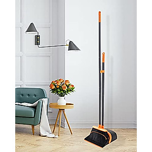 Broom and Dustpan Set, Broom and Dustpan, Broom and Dustpan Set for Home, Upgrade 52" Long Handle Broom with Stand Up Dustpan Combo Set for Office Home Kitchen Lobby Floor Use, Dust pan and Broom Set