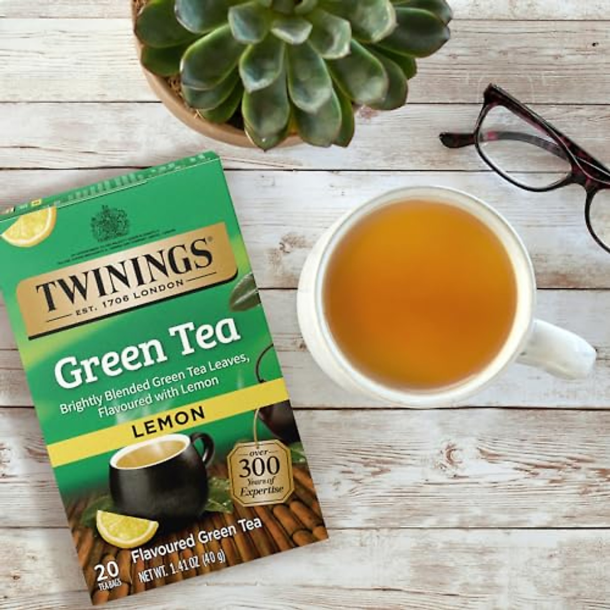 Twinings Green Tea with Lemon - Flavorful Green Tea with Lemon Pieces, Caffeinated Tea Bags Individually Wrapped, 20 Count
