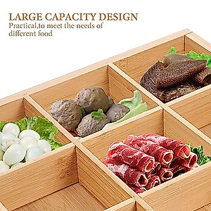 DOITOOL Divided Serving Tray Wooden Square 9 Compartments Serving Platter Sushi Plate Nut Candy Snack Storage Trays Ottoman Tray for Home Restaurant