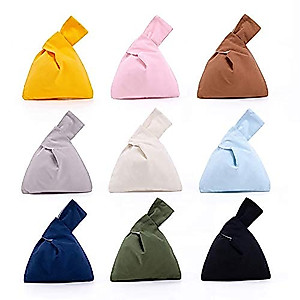 YINGKOR Cotton Canvas Plain Color Canvas Wrist Wristlet Handbag Sleeve Knot Pouch Portable Purse Tote Gift Bag, Yellow