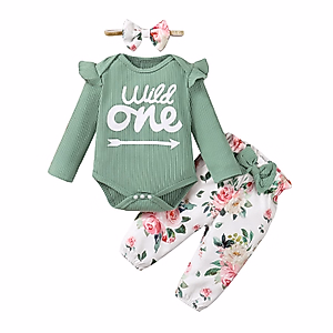 Baby Girl First Birthday Outfit 1st Birthday Girl Outfit Infant Wild One Bodysuit (Green,12-18 Months)