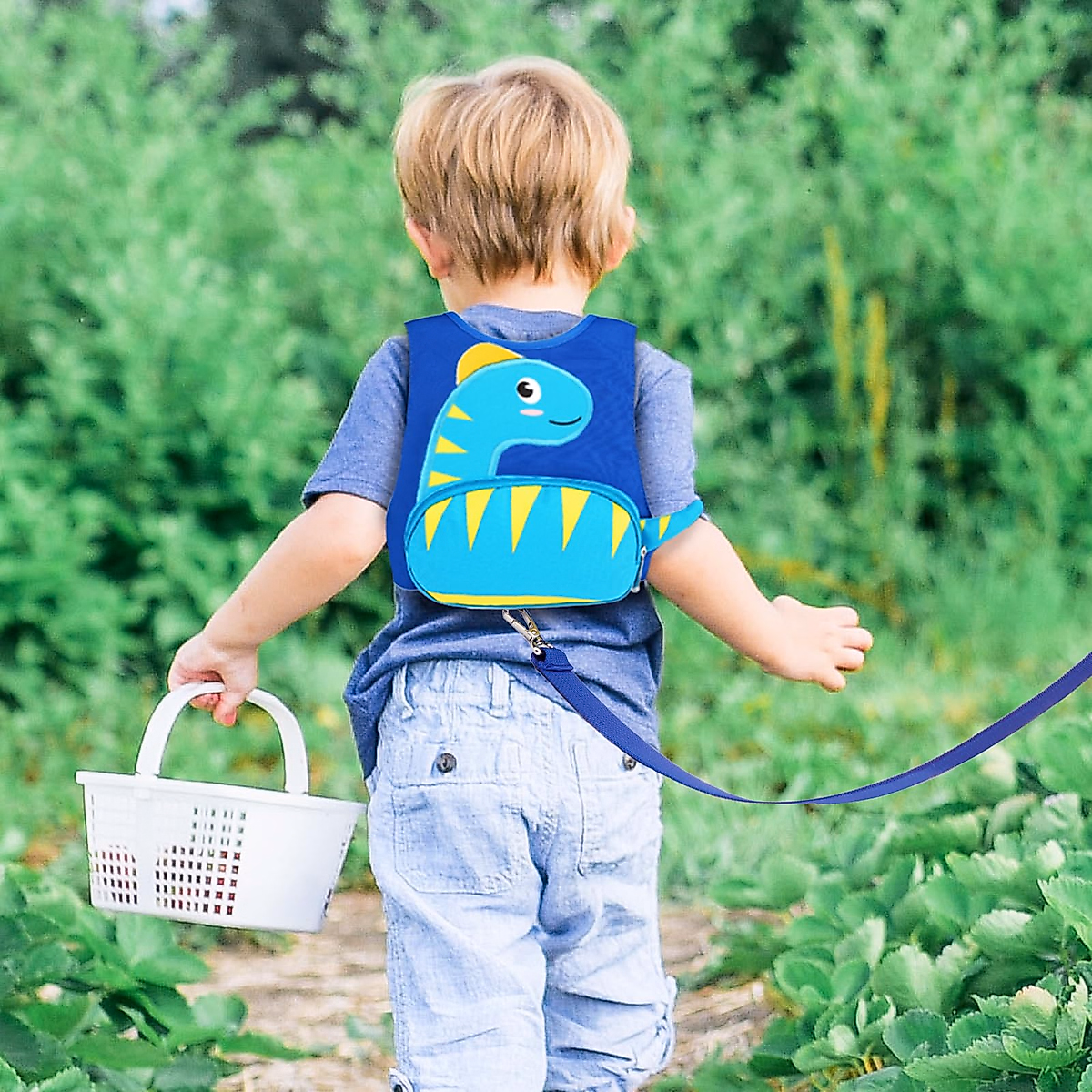 Toddler Harness Child Leash with Anti Lost Wrist Link, Accmor 3 in 1 Kids Dinosaur Harnesses Leashes, Children Walking Assistant Wristband Tether Strap Belt for Baby Boys Girls (Blue)