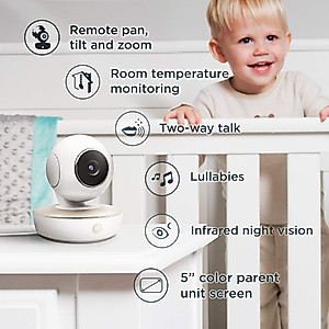 Motorola Video Baby Monitor - 2 Wide Angle HD Cameras with Infrared Night Vision and Remote Pan, Tilt, Zoom - 5-Inch LCD Color Display with Split Screen View, Room Temperature and Sound Alert MBP50-G2