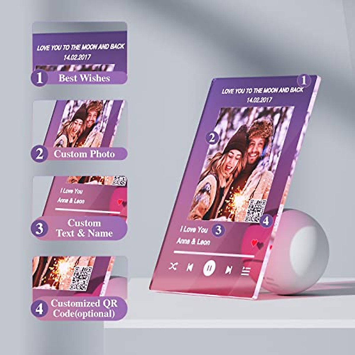 witfox Colorful Custom Spotify QR Code Plaque - Spotify Glass Art Personalized Acrylic Plaque with Video Any Song Music Link QR Code Customized Gifts for Couples