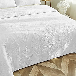 Brandream White Paisley Quilted Pillow Shams King Size Pillow Cases Set of 2 100% Cotton Soft Decorative Pillow Covers