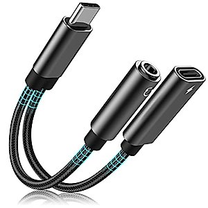 USB Type C to 3.5mm Headphone Jack Audio Adapter and Charger,2 in 1 USB C to Aux Audio Adapter with 60w PD3.0 Fast Charger,Compatible with Samsung Galaxy A53 A33 S23 S22 S21,Google Pixel 7