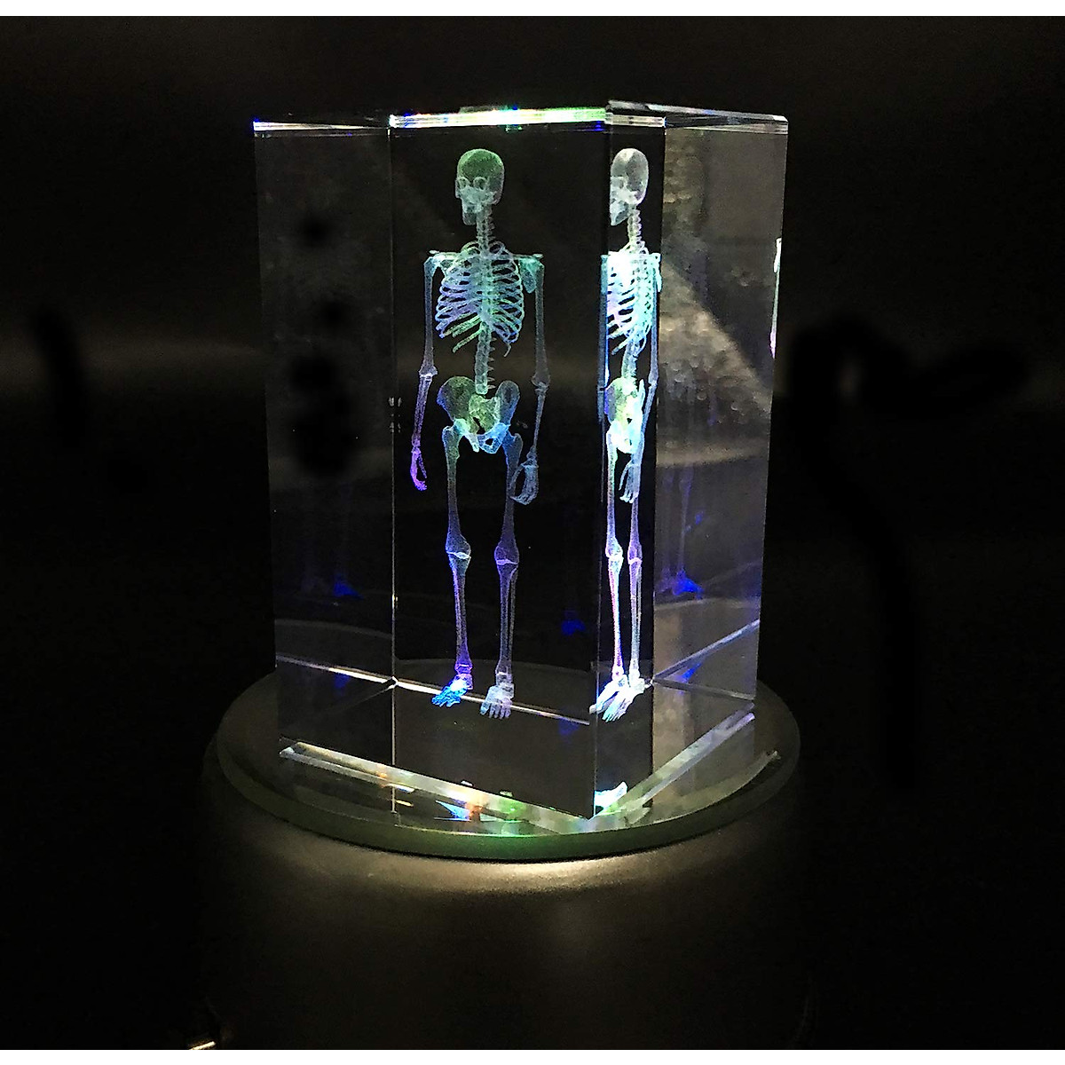 3D Human Skeleton Anatomical Model Paperweight(Laser Etched) in Crystal Glass Cube Science Anatomy Gift (No Included LED Base)(3.1x2x2 inch)