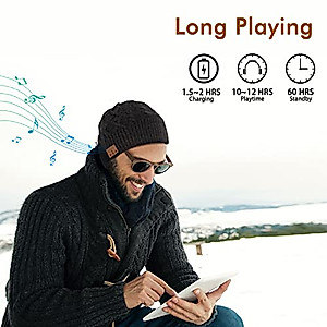 Deegotech Bluetooth Beanie, Winter Music Hat Christmas Stocking Stuffers Tech Gifts for Men Women, Bluetooth 5.0 Wireless Beanie Headphones with Speakers Built-in Microphone for Adults Teens - Black