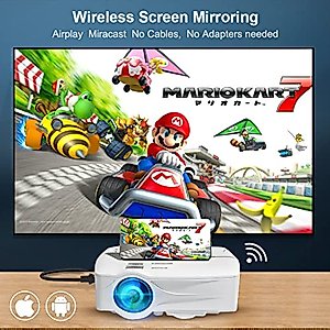 Laptop WiFi Projector Computer Portable Projector 1080P 7500L Video Movie Outdoor Home Cinema HDMI Multimedia 120" Keystone Correction Compatible with Smartphone EXCEL PPT iOS Android （White）