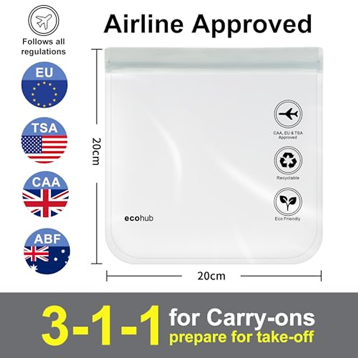 ECOHUB Clear TSA Approved Toiletry Bag 2 Pack 100% 3-1-1 Compliant Quart Size Travel Toiletry Bag TSA Liquid Bag Travel Essentials Clear Travel Bags for Toiletries for Women Men (2pcs Grey)