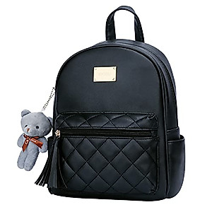 KKXIU Small Backpack Purse Synthetic Leather Quilted Mini Daypack For Women Fashion Girls Bookbag With Tassel (Black)