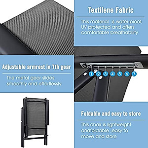 MFSTUDIO Outdoor Dining Set for 4, Aluminum Height Adjustable Folding Chair and Heavy-Duty Black Slat Metal Table, Patio Furniture Dining Table Set, Black