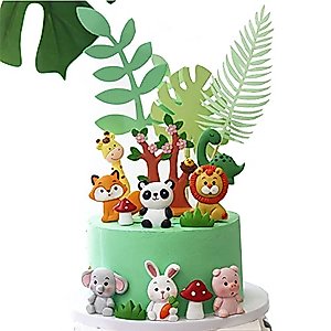 GooParty 20pcs Woodland Animals Resin Cake Decorations Cute Giraffe Elephant Dinosaur One 1st Forest Theme Cake Topper Jungle Safari Happy Birthday Party Favor