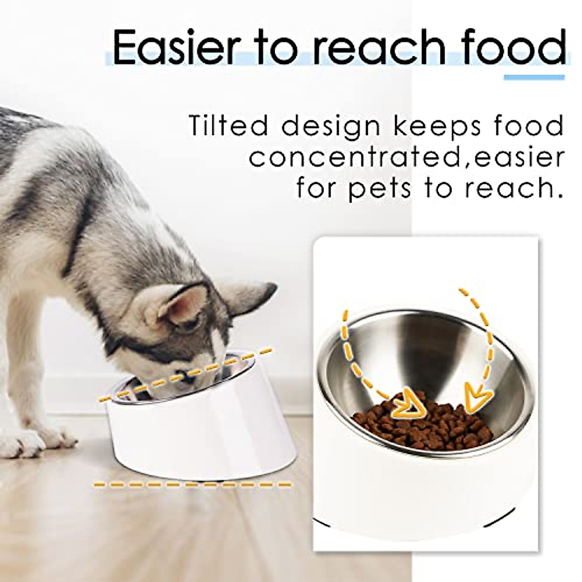 SuperDesign Mess Free 15° Slanted Bowl for Dogs and Cats, Tilted Angle Bulldog Bowl Dog Feeder, Non-Skid & Non-Spill, Easier to Reach Food S/0.5 Cup White