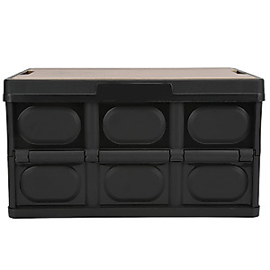 30L Outdoor Folding Storage Box,Portable Storage Box with Wooden Panel for Outdoor (Black)
