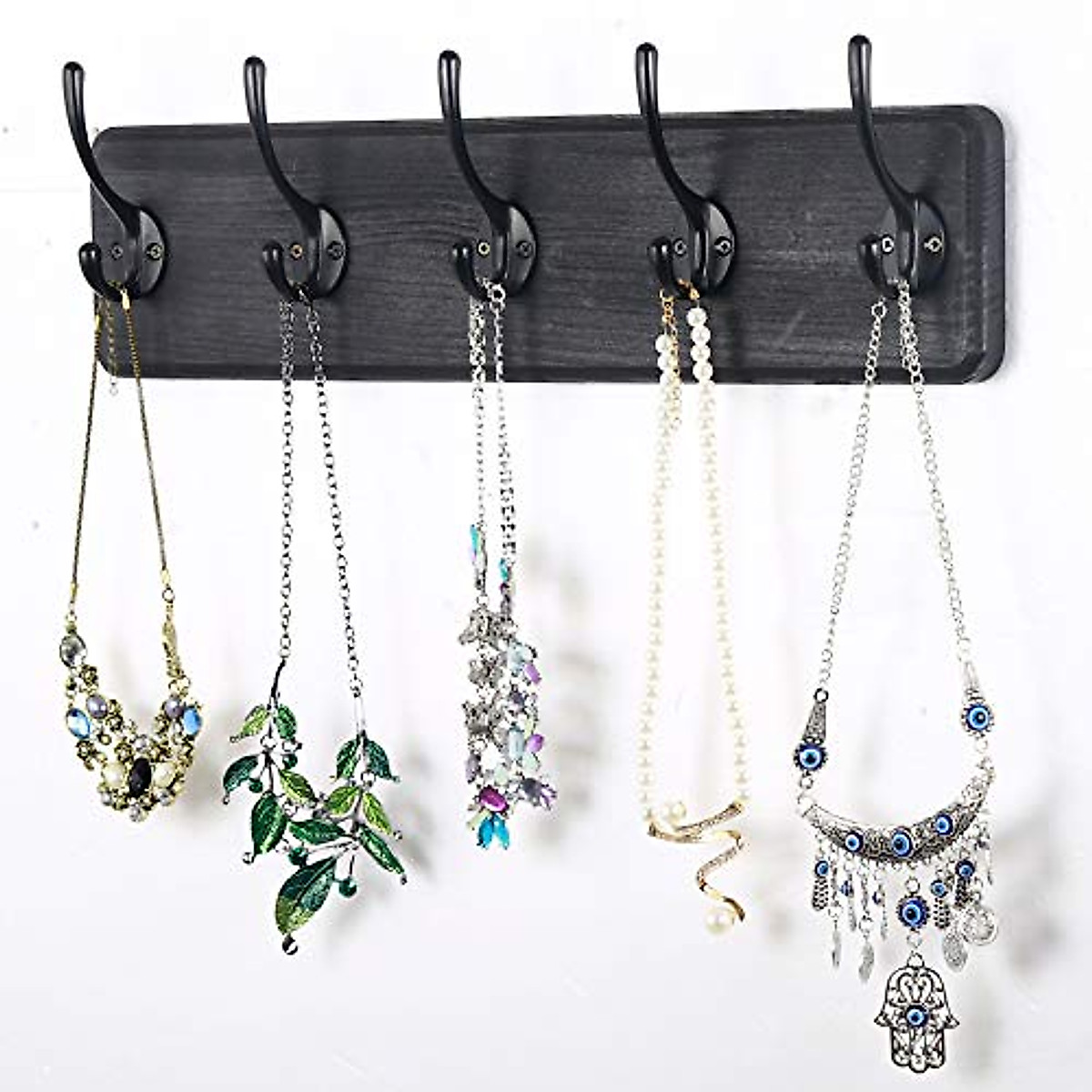 WEBI Coat Rack Wall Mounted,Wood Coat Hooks Wall Mounted,16’’ Hole to Hole,Coat Hanger Wall,Hook Rack Rail,5 Hooks for Hanging Coats,Hats,Jacket,Clothes