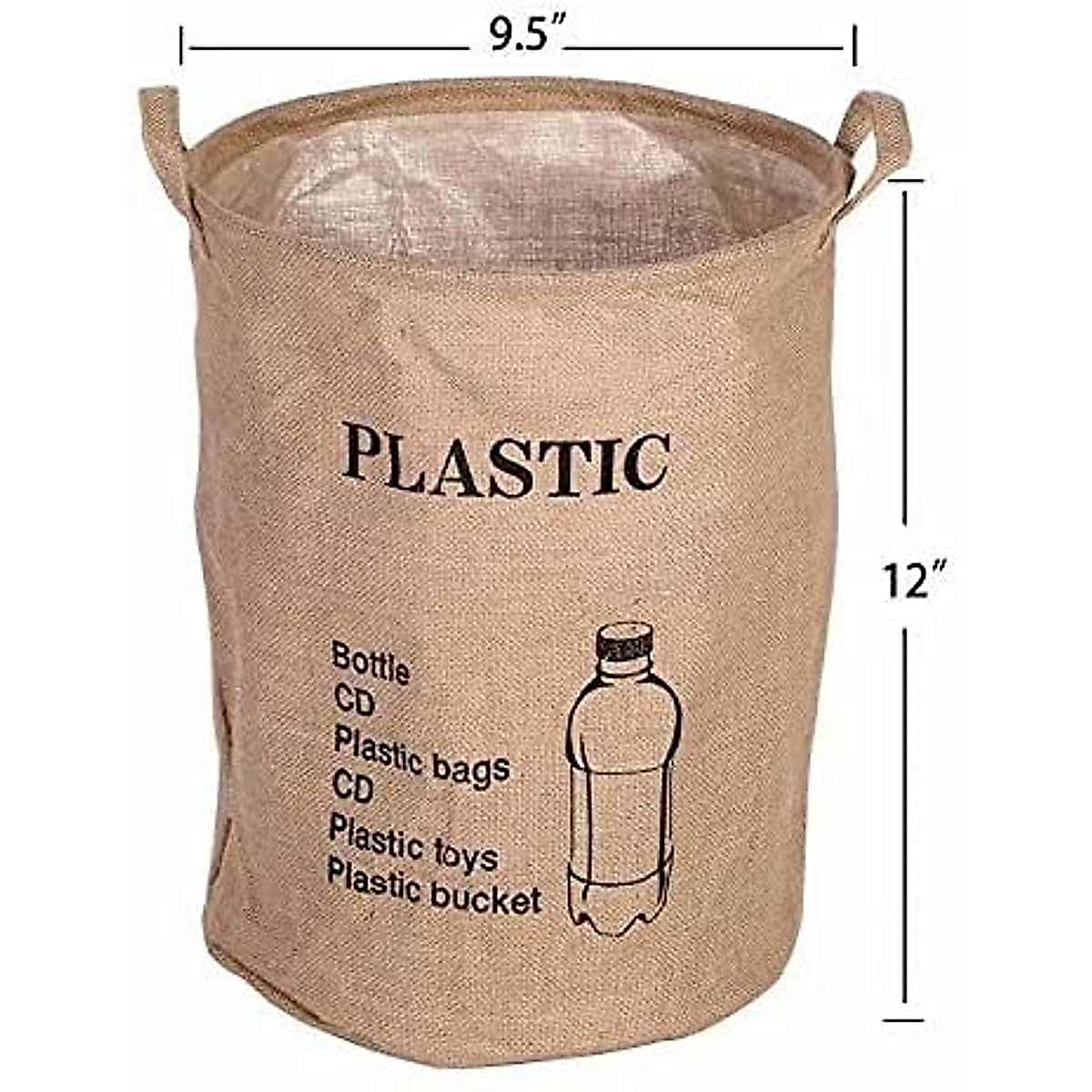 Dream Roca Natural Jute Recycling Bin Bag, Waste Bin Bags Basket for Home Kitchen Office - Round Reusable Recycle Garbage Trash Sorting Bins Organizer Baskets Recycling Container for Metal, Cans