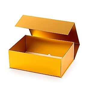 Large Gift Box 13.3x9.6x4.9 Inches,Collapsible Gift Box with Magnetic Lid,Sturdy Gift Packaging Decorative Boxes for for Wedding, Party, Birthday, Bridesmaid Proposal Boxes, Groomsman Boxes(Gold,Textured Finsh)