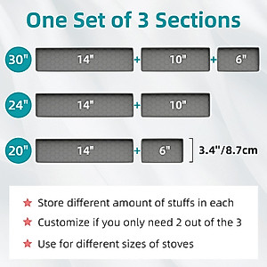 Silicone Magnetic Stove Top Shelf: Over the Stove Spice Rack for 20"/24"/30" Length, Non-Slip Oven Shelf for Top of Stove, Magnetic Shelf for Kitchen Stove with 3 Sections, Shelf for Back of Stove